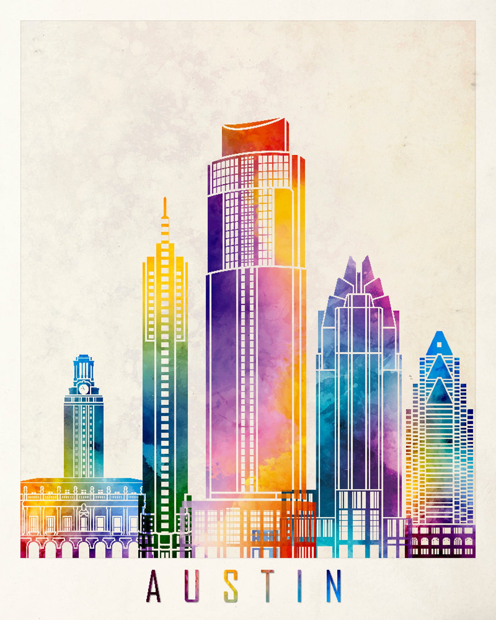 Austin Landmarks Watercolor Poster Fine Art Print Landmarks | Etsy