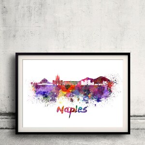 Naples Skyline in Watercolor Over White Background With Name of City ...