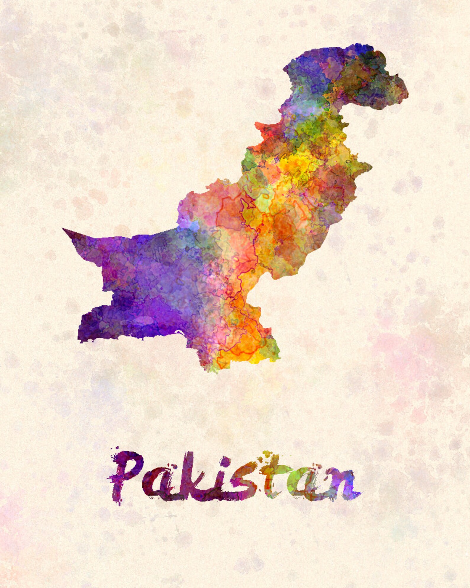 Pakistan - Map in Watercolor - Fine Art Print Glicee Poster Decor Home ...