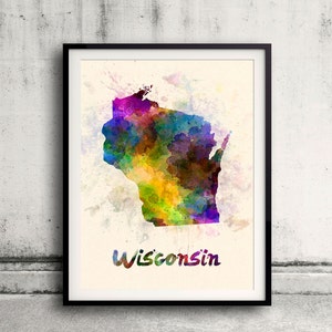 Wisconsin State in Watercolor Background 8x10 In. to 12x16 In. Poster ...