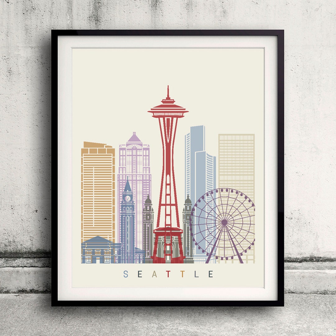 Seattle Skyline Poster Fine Art Print Landmarks Skyline Poster Gift ...
