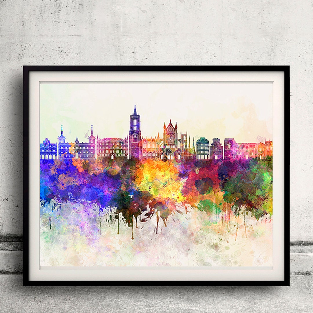 Leon Skyline in Watercolor Background - Poster Digital Wall Art ...