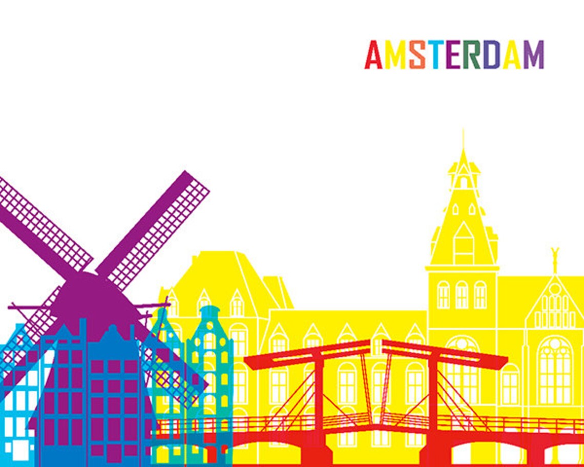 Amsterdam Pop Art Skyline 8x10 In. to 12x16 In. Fine Art Print Glicee ...