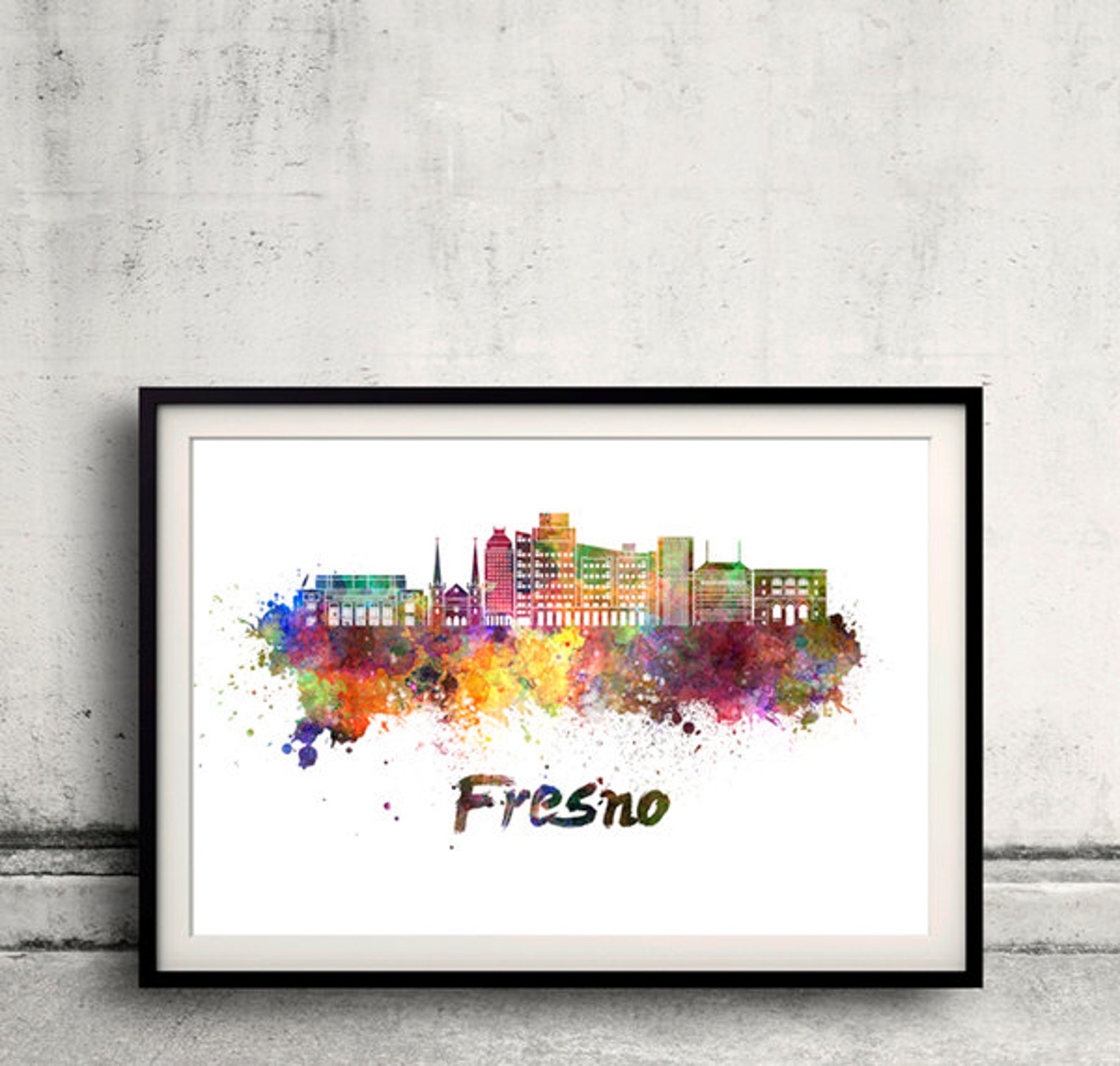 Fresno Skyline in Watercolor Over White Background With Name of City ...