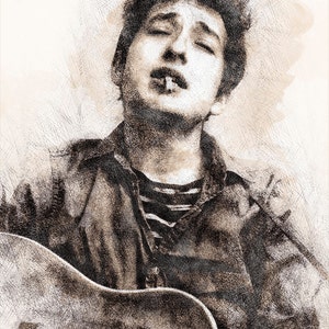Bob Dylan Portrait 01 in Pen & Watercolor - Fine Art Print Glicee ...