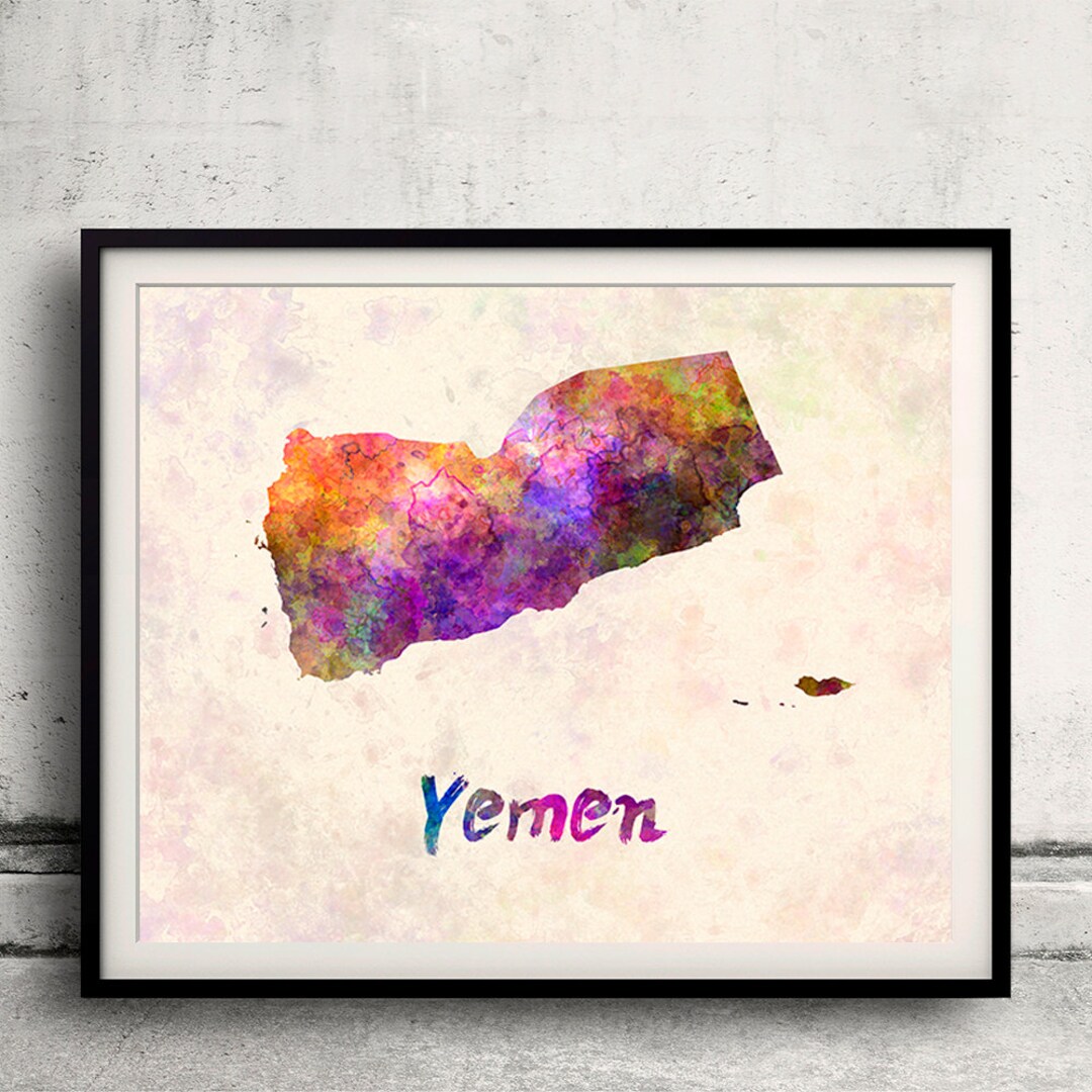 Yemen - Map in Watercolor - Fine Art Print Glicee Poster Decor Home ...