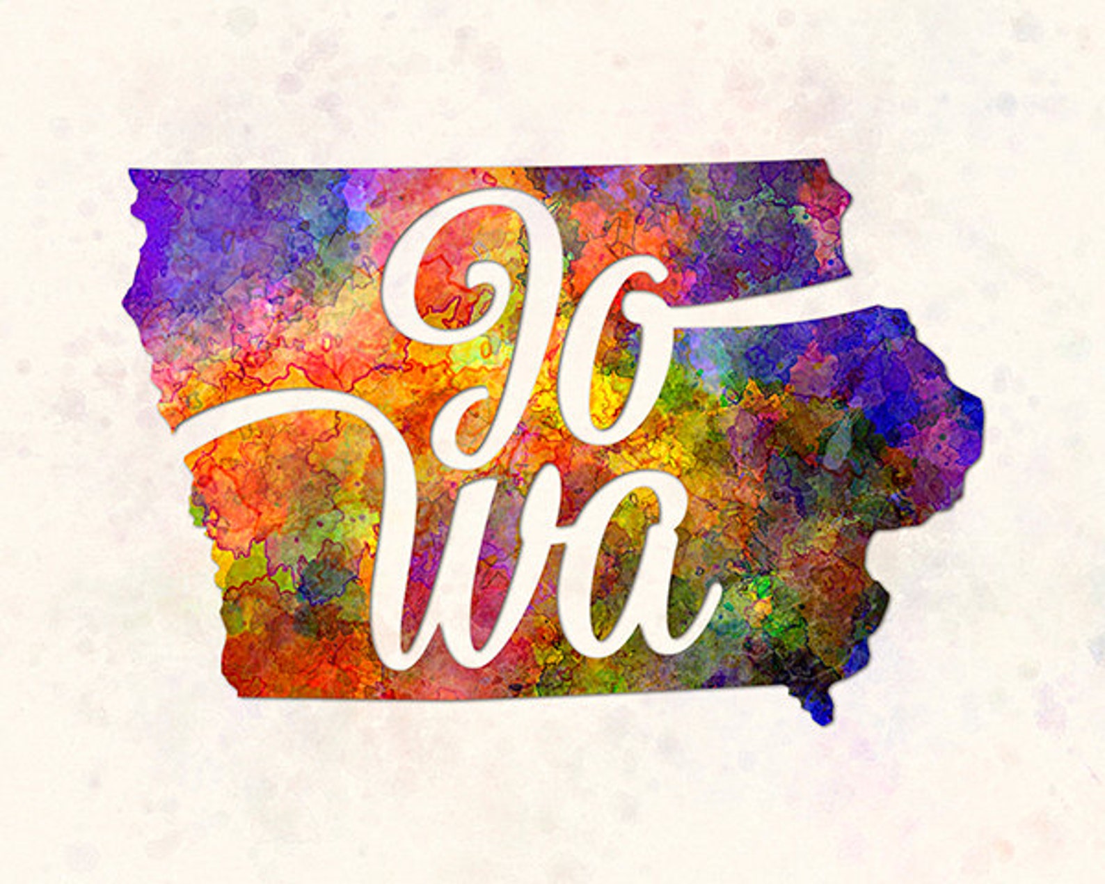 Iowa - Map in Watercolor - Fine Art Print Glicee Poster Decor Home Gift ...