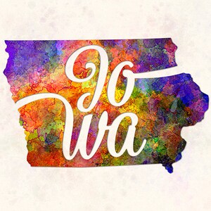 Iowa - Map in Watercolor - Fine Art Print Glicee Poster Decor Home Gift ...