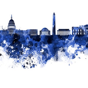 Washington DC Skyline in Watercolor on White, 8 Monochrome Colors, and ...