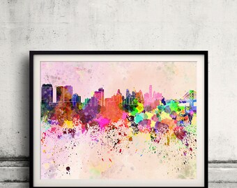 Philadelphia Skyline in Watercolor Background Poster Digital | Etsy