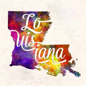 Louisiana - Map in Watercolor - Fine Art Print Glicee Poster Decor Home ...