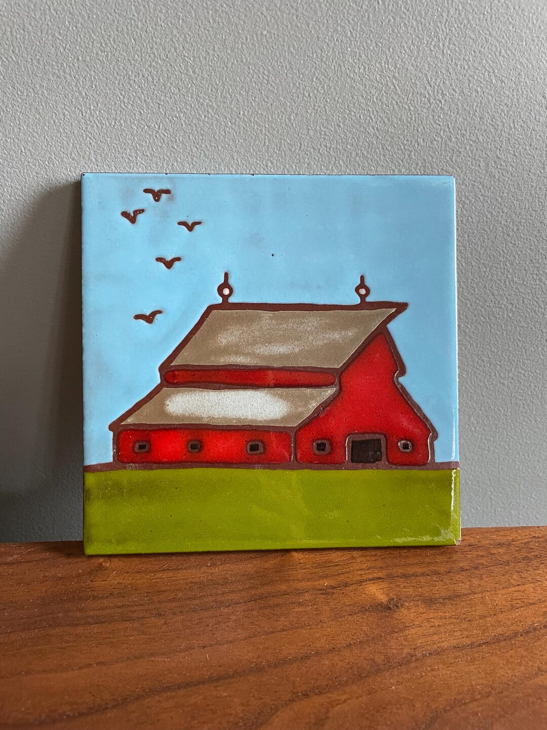 Vintage 1977 Tile Art Red Barn Ceramic Painting Rare - Etsy