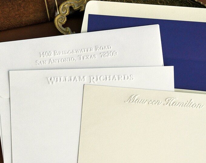 Emboss Name Note Cards Flat Note Cards Personalized Simple Stationary ...