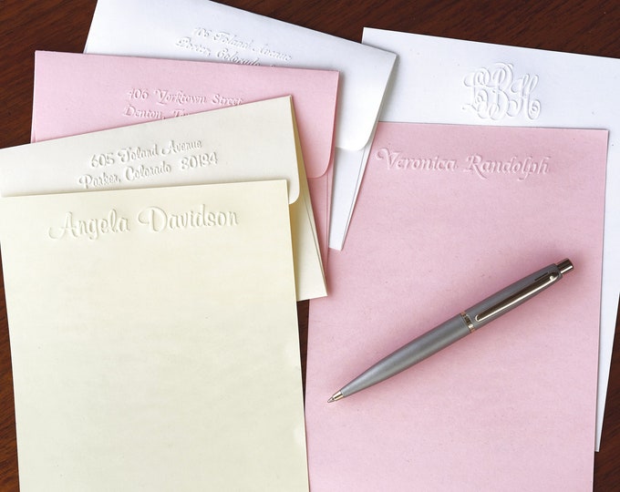 Emboss Letter Sheets Embossed Stationery Set Pastel Stationary Monogram ...