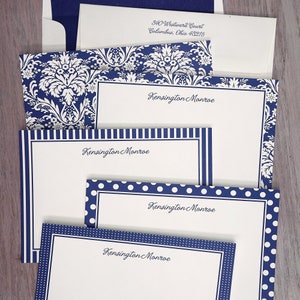 Navy Stationery Set Blue Pattern Note Cards Personalized Stationary Set ...