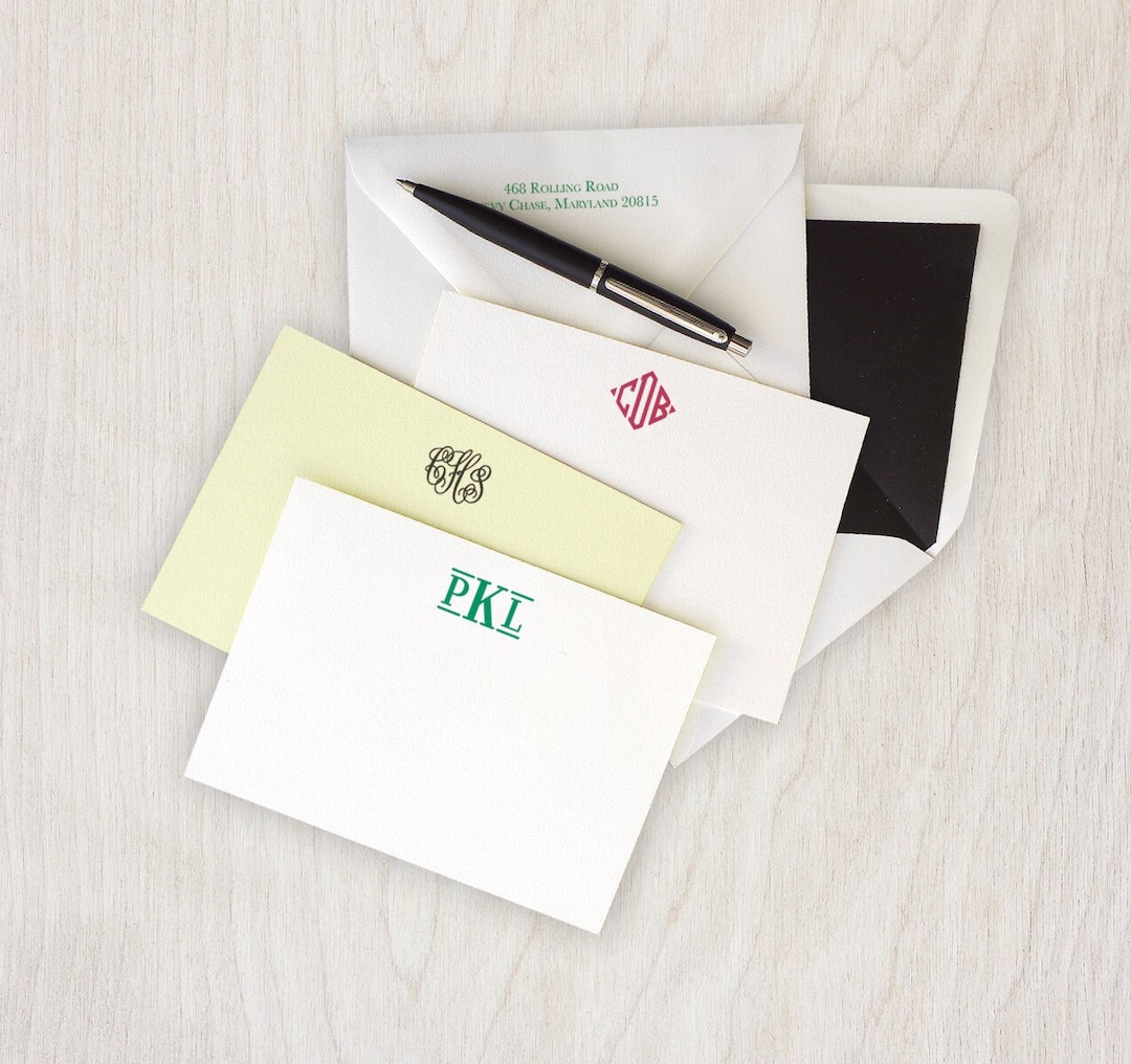 Monogram Letterpress Cards Made of 100% Cotton Paper / Set of - Etsy
