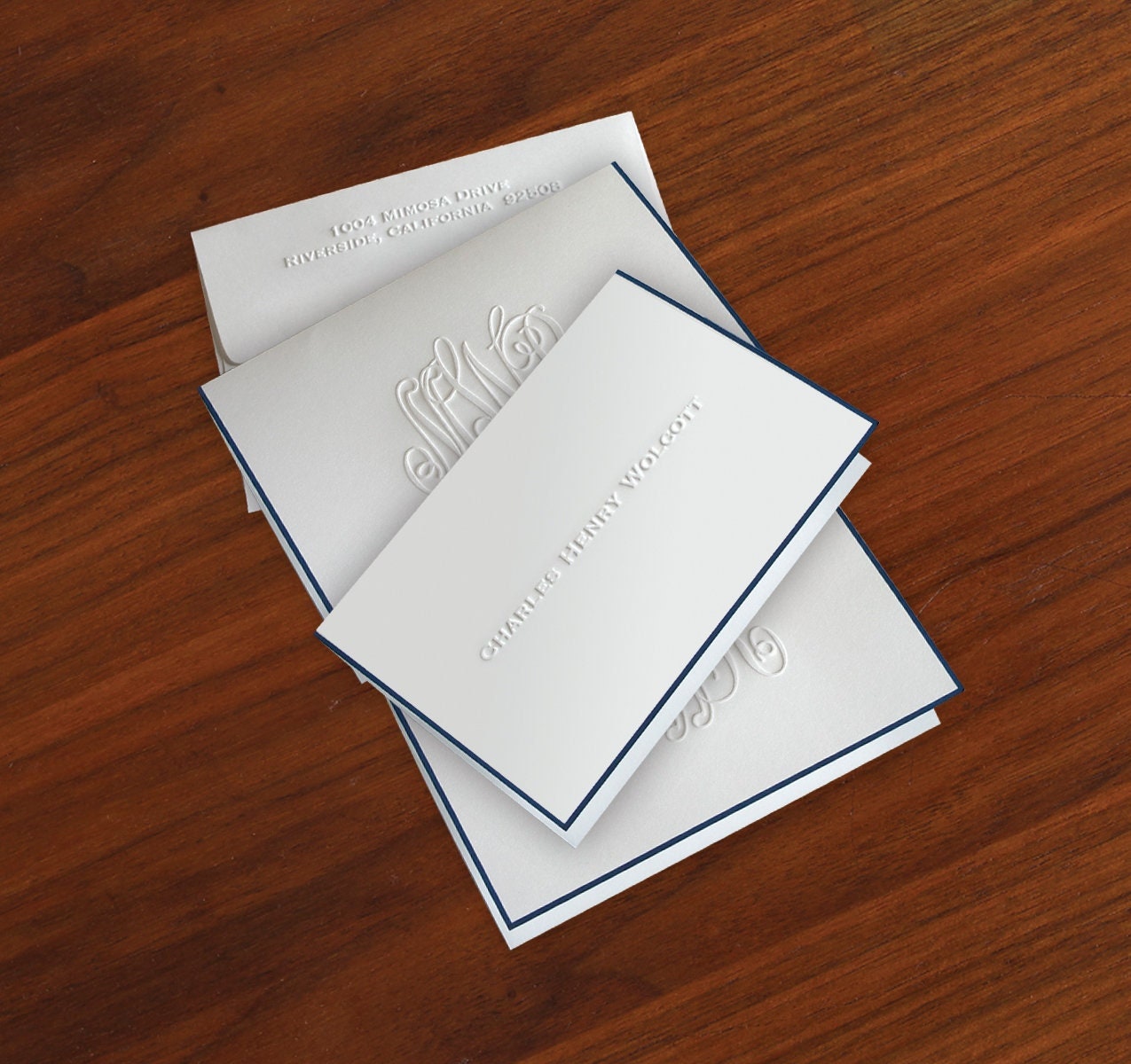 Embossed Navy Hand Bordered Stationery / Set of 25 Greeting - Etsy