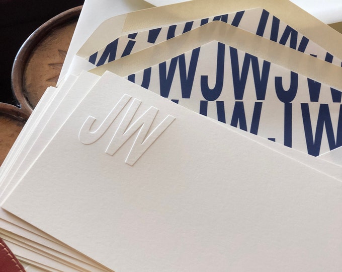 Embossed Initial Note Cards Embossed Stationery Stationary Gift Set ...