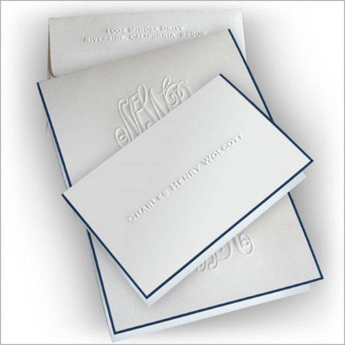 Embossed Navy Hand Bordered Stationery / Set of 25 Greeting - Etsy