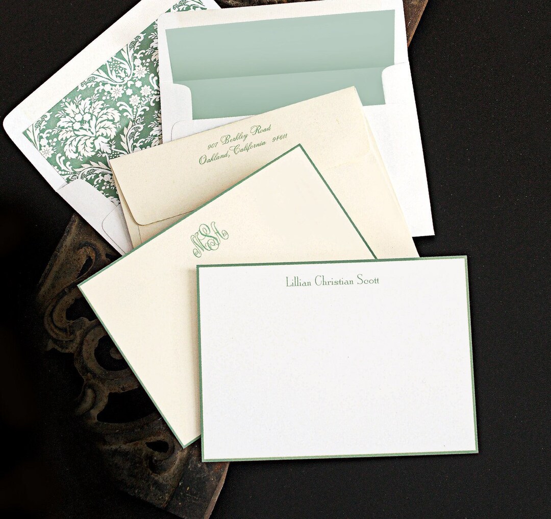 Sage Hand Bordered Correspondence Cards / Set of 25 Raised Ink Cards ...