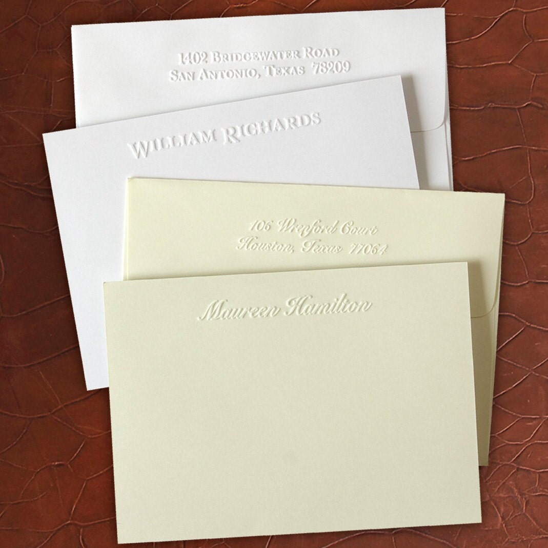 Emboss Name Note Cards Flat Note Cards Personalized Simple - Etsy