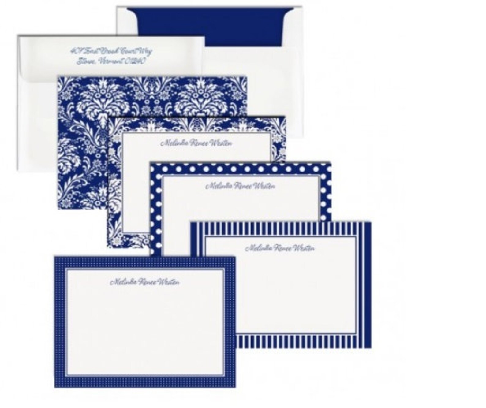 Navy Stationery Set Blue Pattern Note Cards Personalized - Etsy