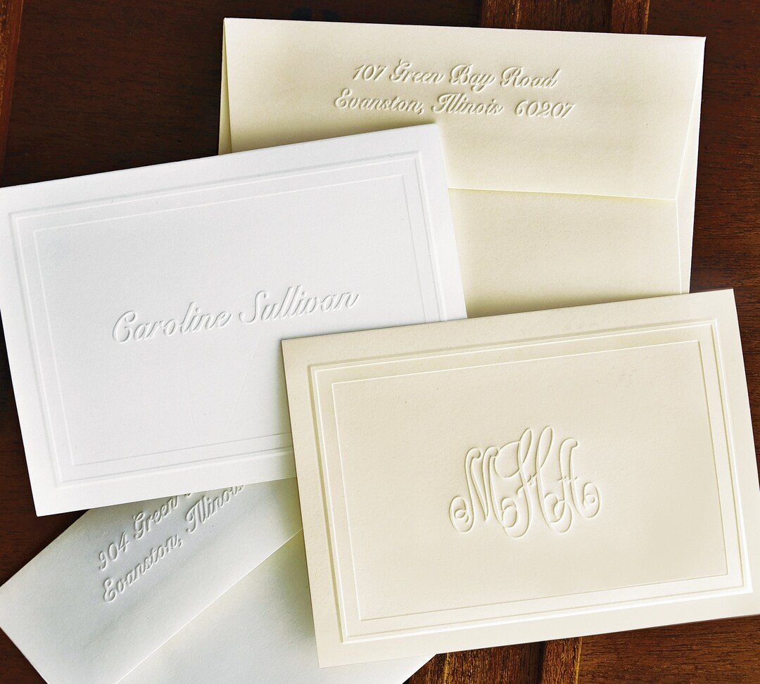 Emboss Note Cards Emboss Stationery Personalized Stationary Set Emboss ...