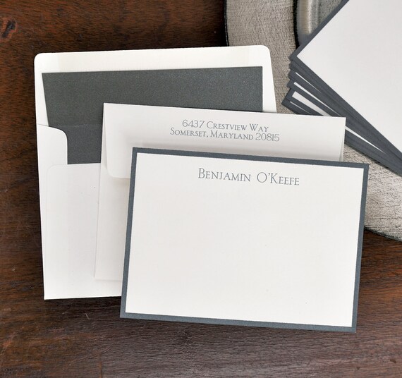 Metallic Charcoal Border Correspondence Cards / Set of 25 Wide - Etsy