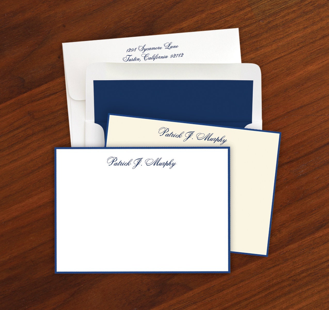 Navy Hand Bordered Correspondence Cards / Set of 25 Raised Ink | Etsy