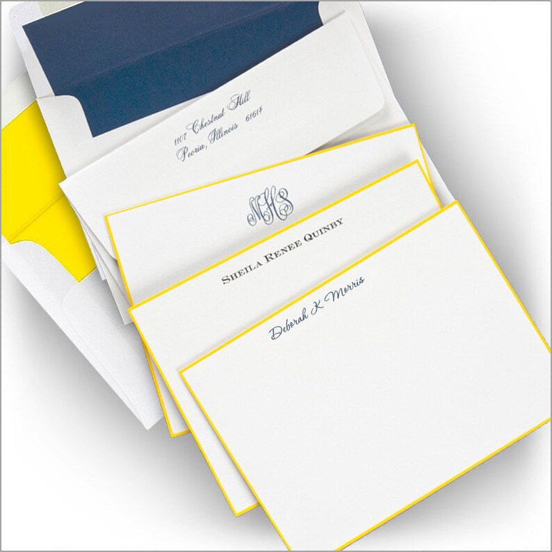Sunny Yellow Bordered Cards / Set of 25 Custom Correspondence - Etsy