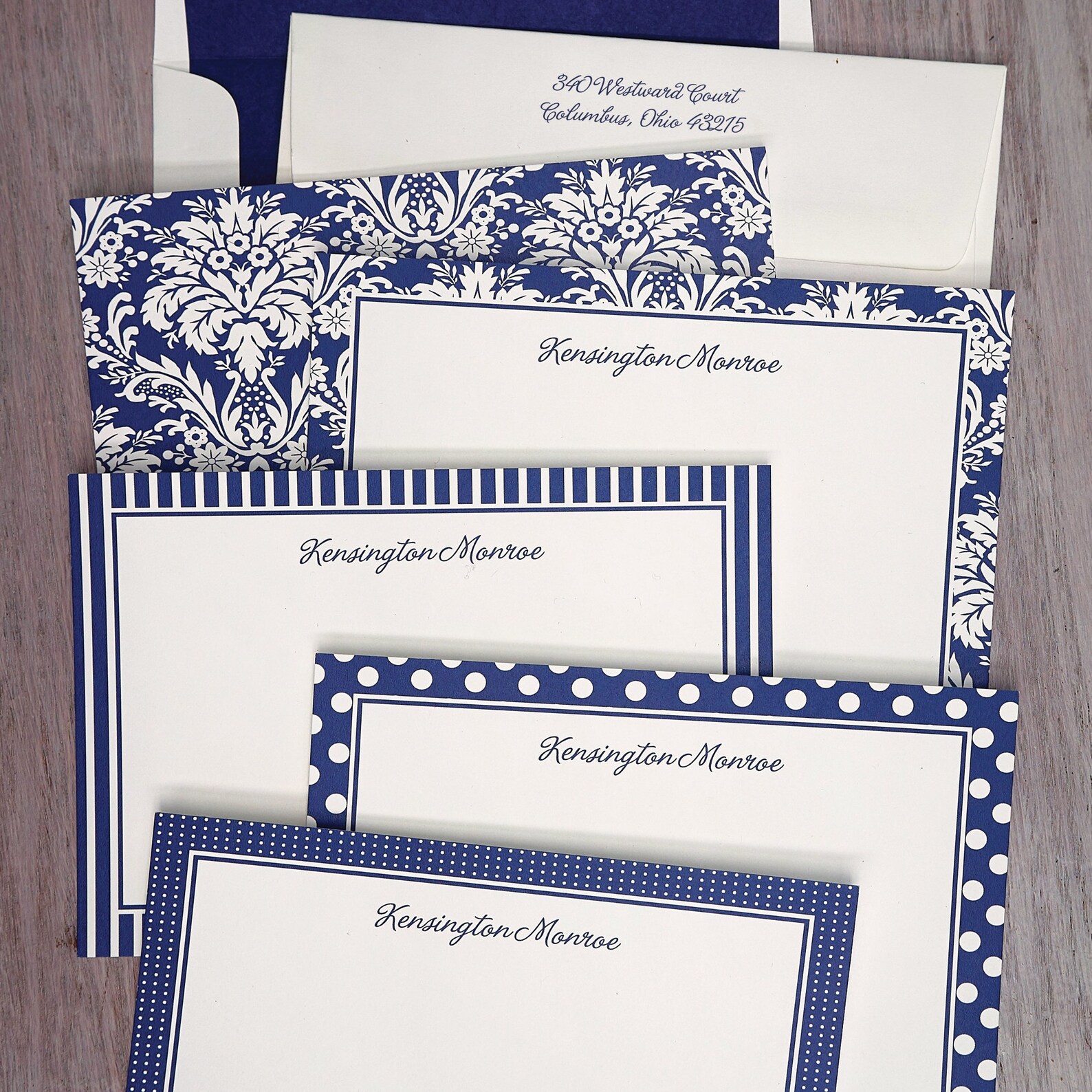 Navy Stationery Set Blue Pattern Note Cards Personalized - Etsy