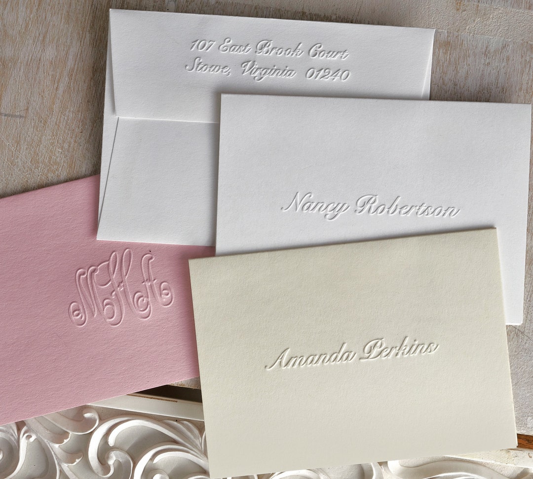Embossed Note Cards Emboss Monogram Wedding Thank You Notes ...