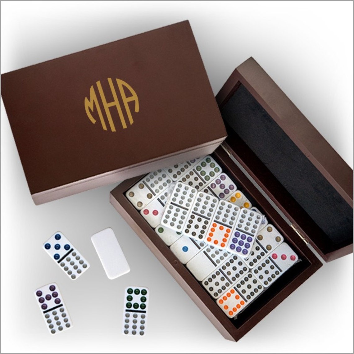 Domino Set With Personalized Wood Case Personalized Game Box - Etsy
