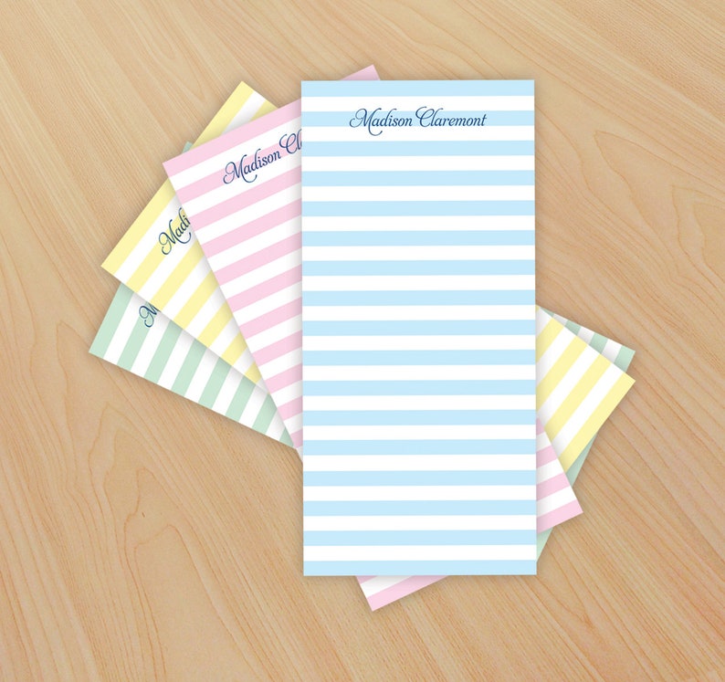Pastel Striped Personalized Memo Pad Set 4 Memo Pads Of 50 Etsy