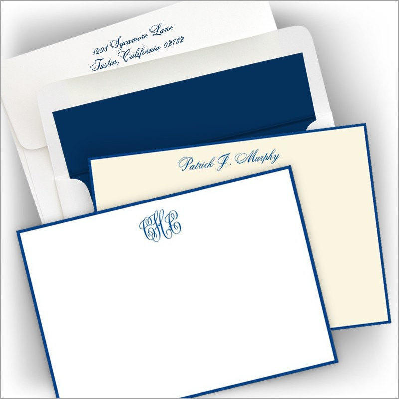 Navy Hand Bordered Correspondence Cards / Set of 25 Raised Ink | Etsy