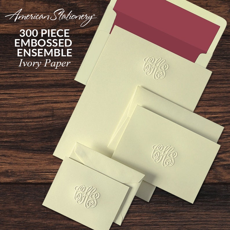 300 Piece Embossed Stationery Set Personalized Stationary - Etsy
