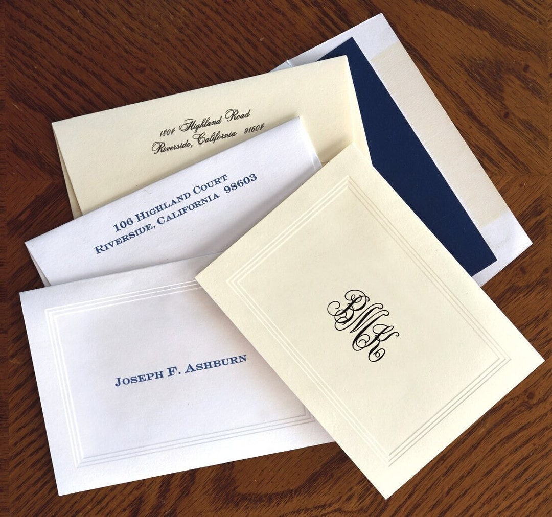 Custom Monogram Note Cards Emboss Border Notes Monogram Stationery ...