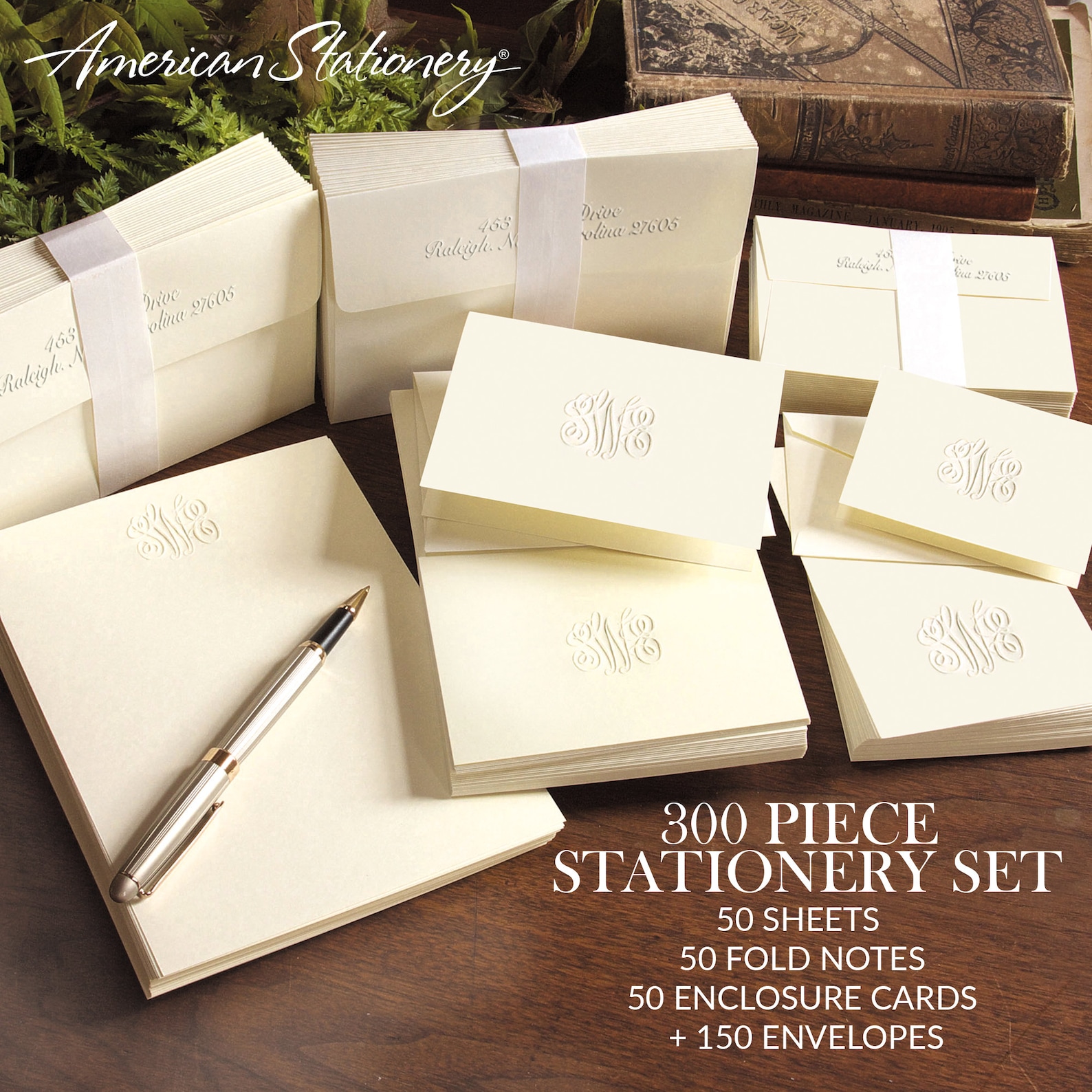 300 Piece Embossed Stationery Set Personalized Stationary Set Emboss ...