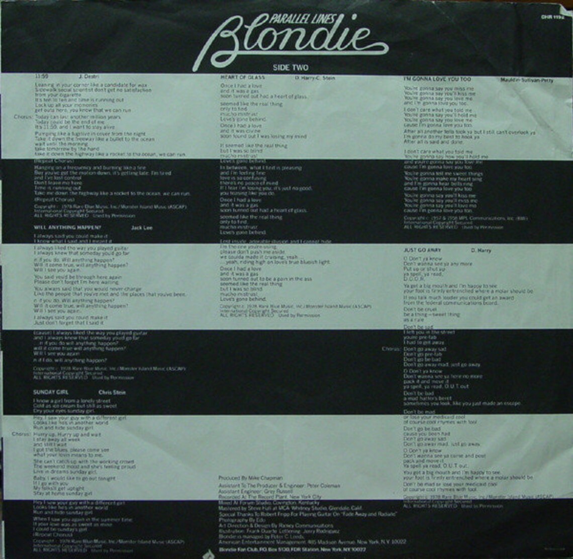 Blondie Parallel Lines Original 1978 Vinyl Pressings Contain | Etsy