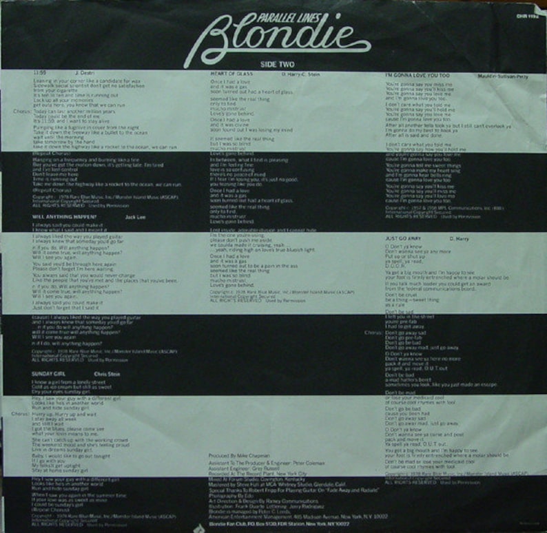 Blondie Parallel Lines Original 1978 Vinyl Pressings Contain | Etsy