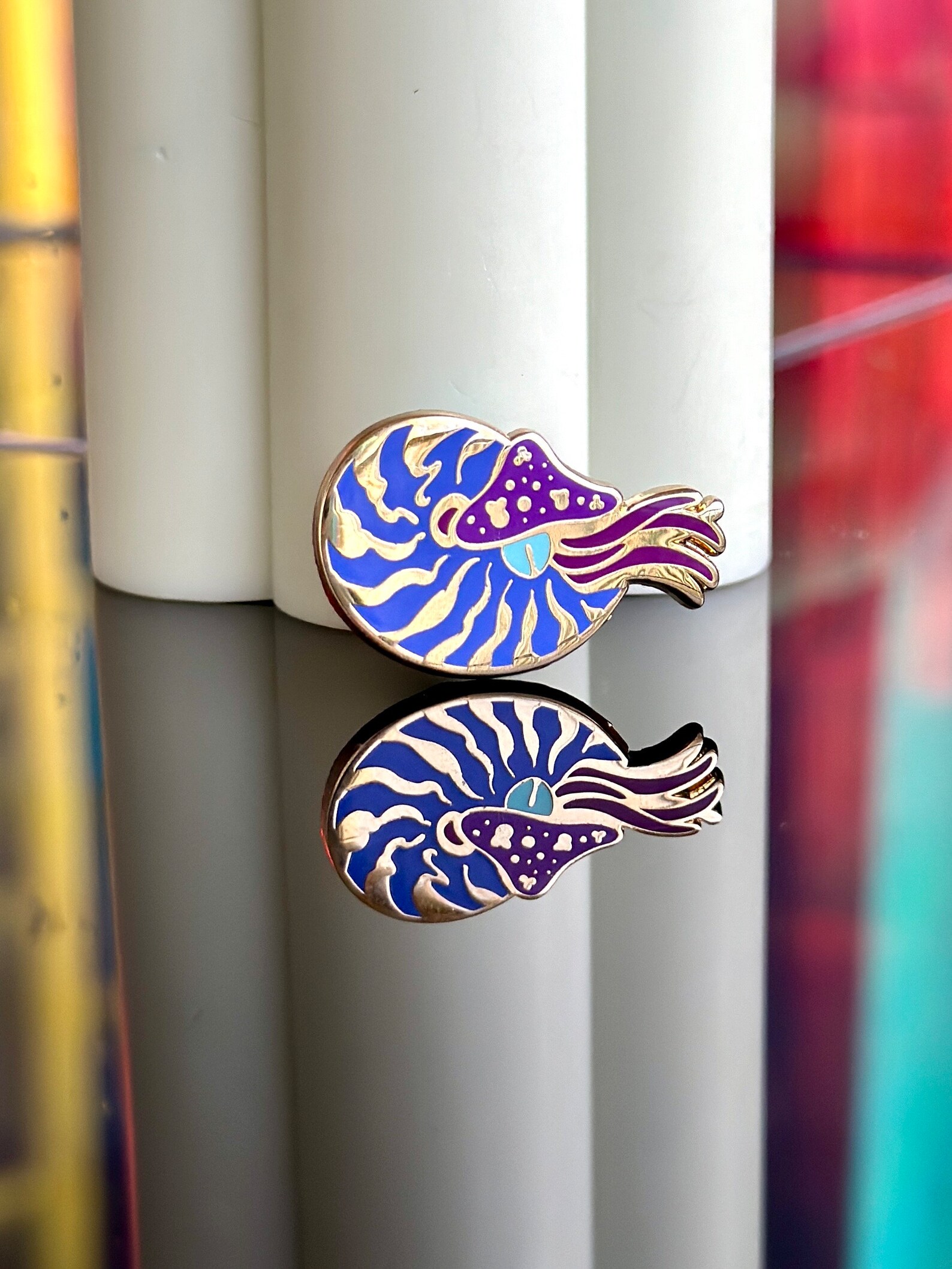 Blue Whale Enamel Pin Set, With Nautilus and Spotted Jellyfish Accent ...