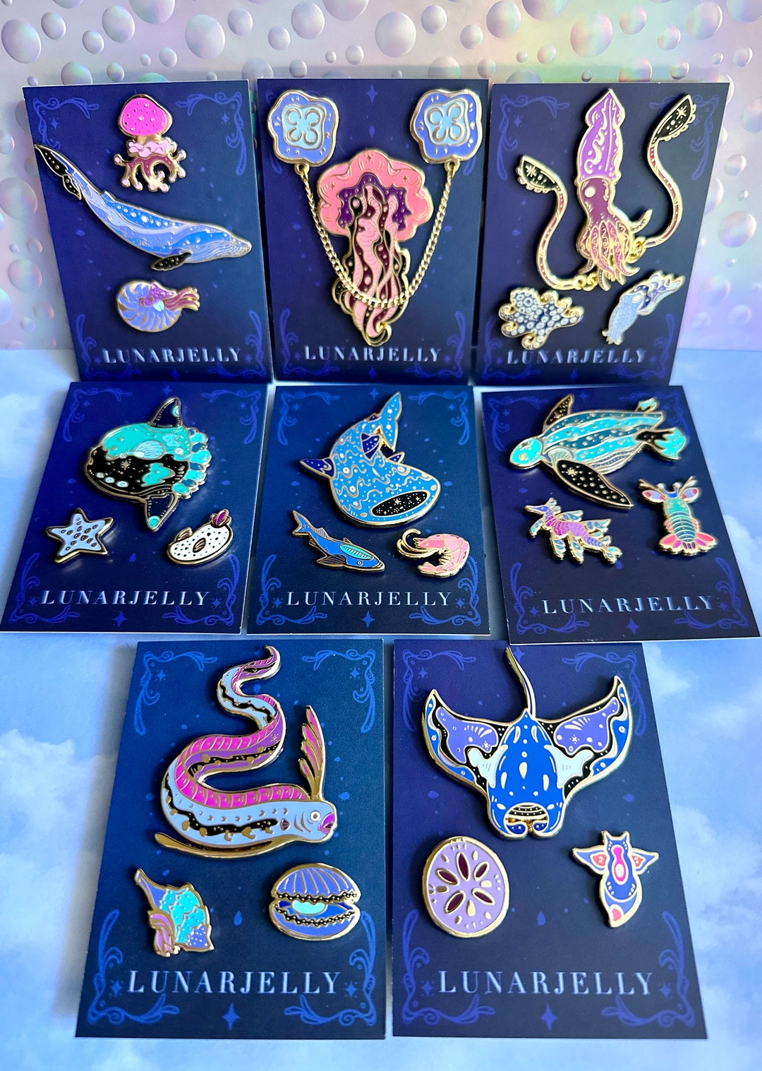 Sea Creature Enamel Pin Set: Giant Leviathans, Gold Metal Pins - Etsy