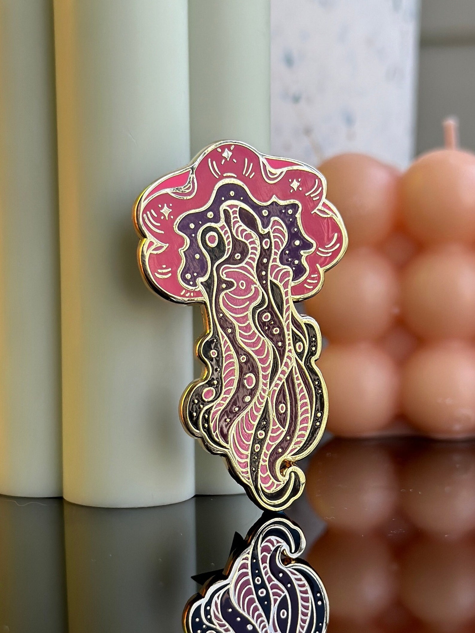 Lionsmane Jellyfish Enamel Pin Set, With Accent Moon Jellyfish Collar ...