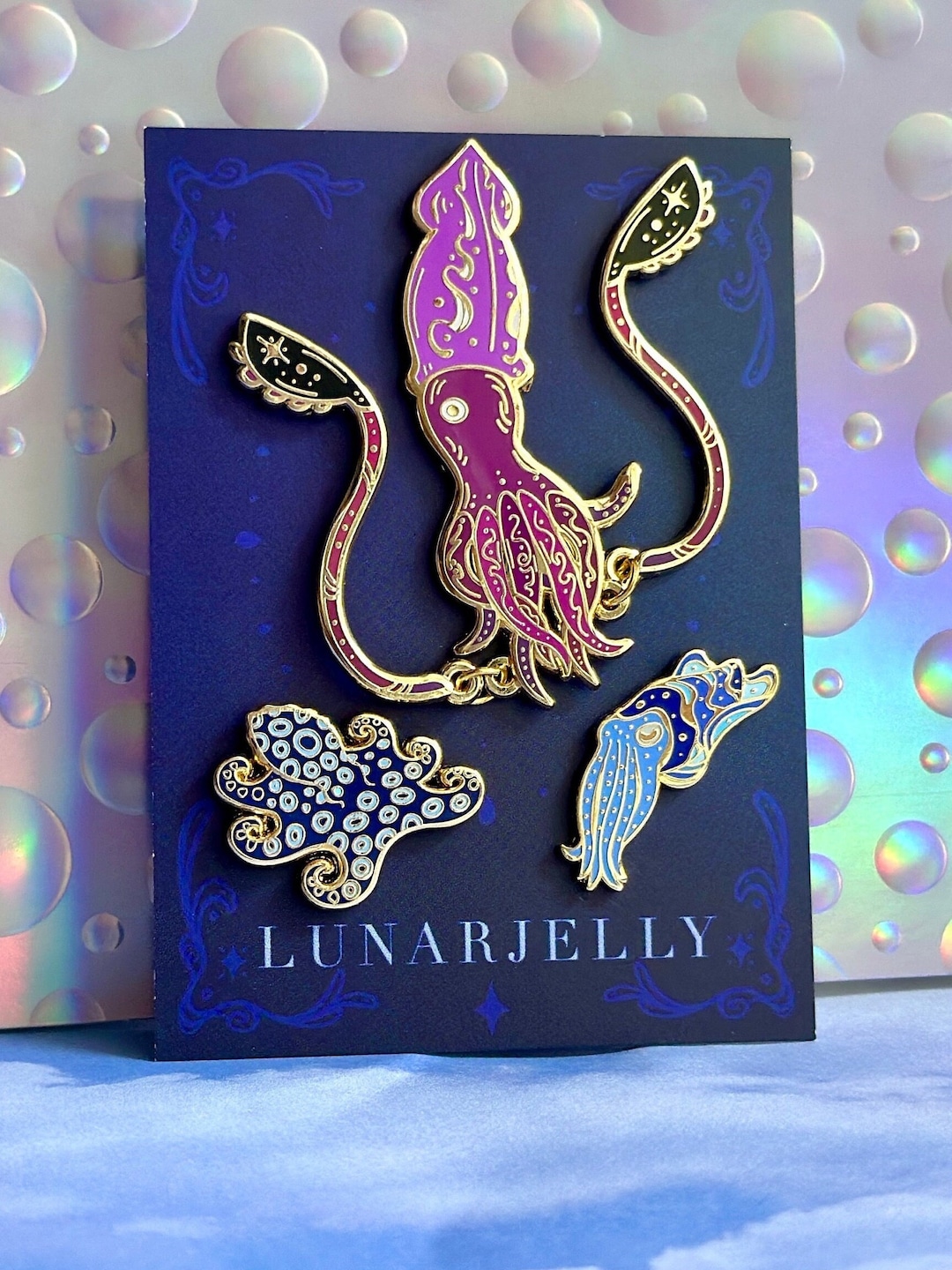 Colossal Squid Enamel Pin Set, With Blue Ringed Octopus and Cuttlefish ...