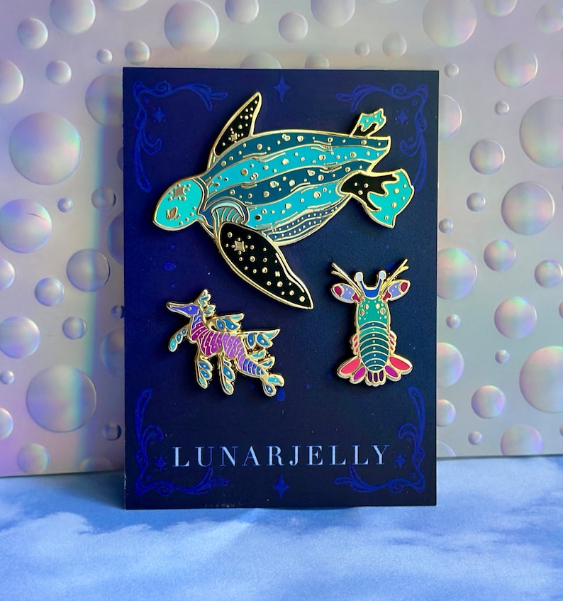 Leatherback Sea Turtle Enamel Pin Set With Sea Dragon & Mantis Shrimp ...