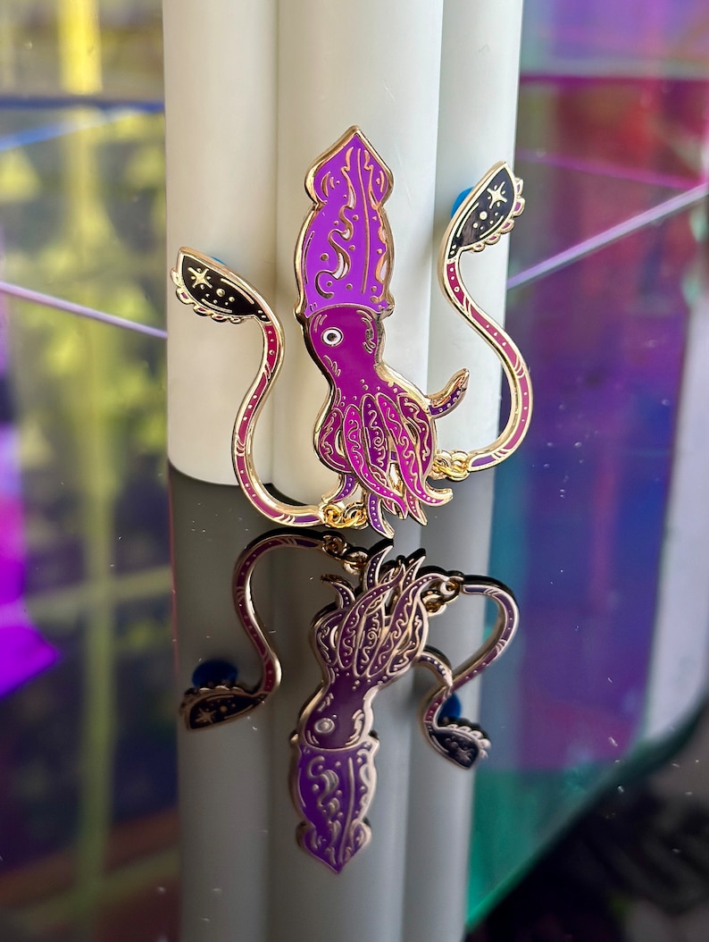 Colossal Squid Enamel Pin Set, With Blue Ringed Octopus and Cuttlefish ...