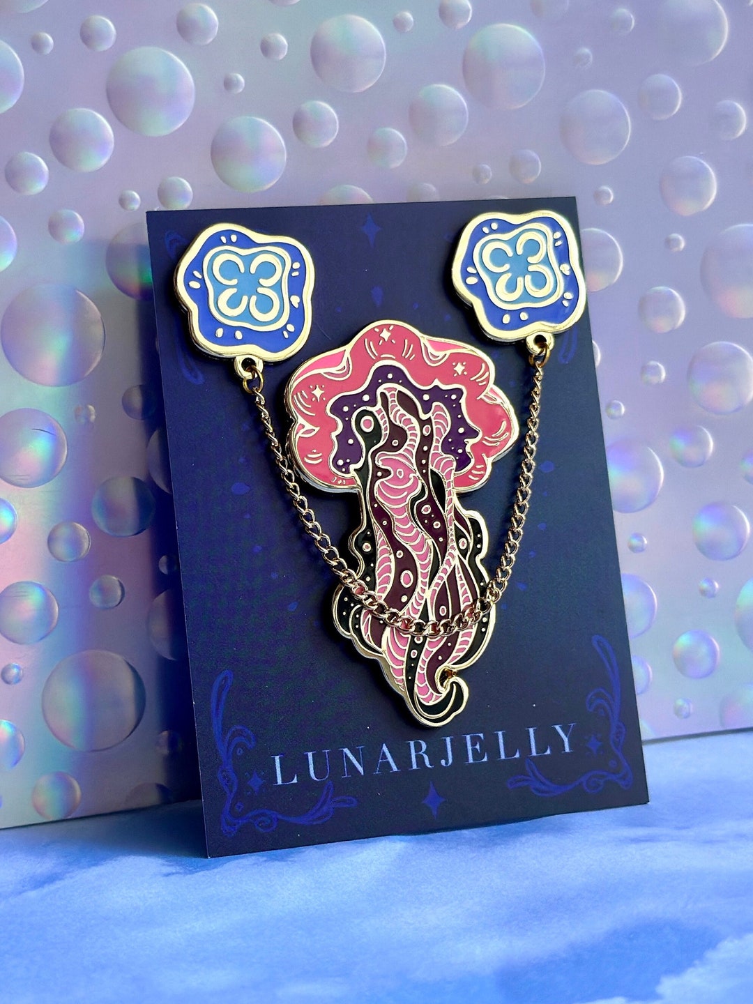 Lionsmane Jellyfish Enamel Pin Set, With Accent Moon Jellyfish Collar ...