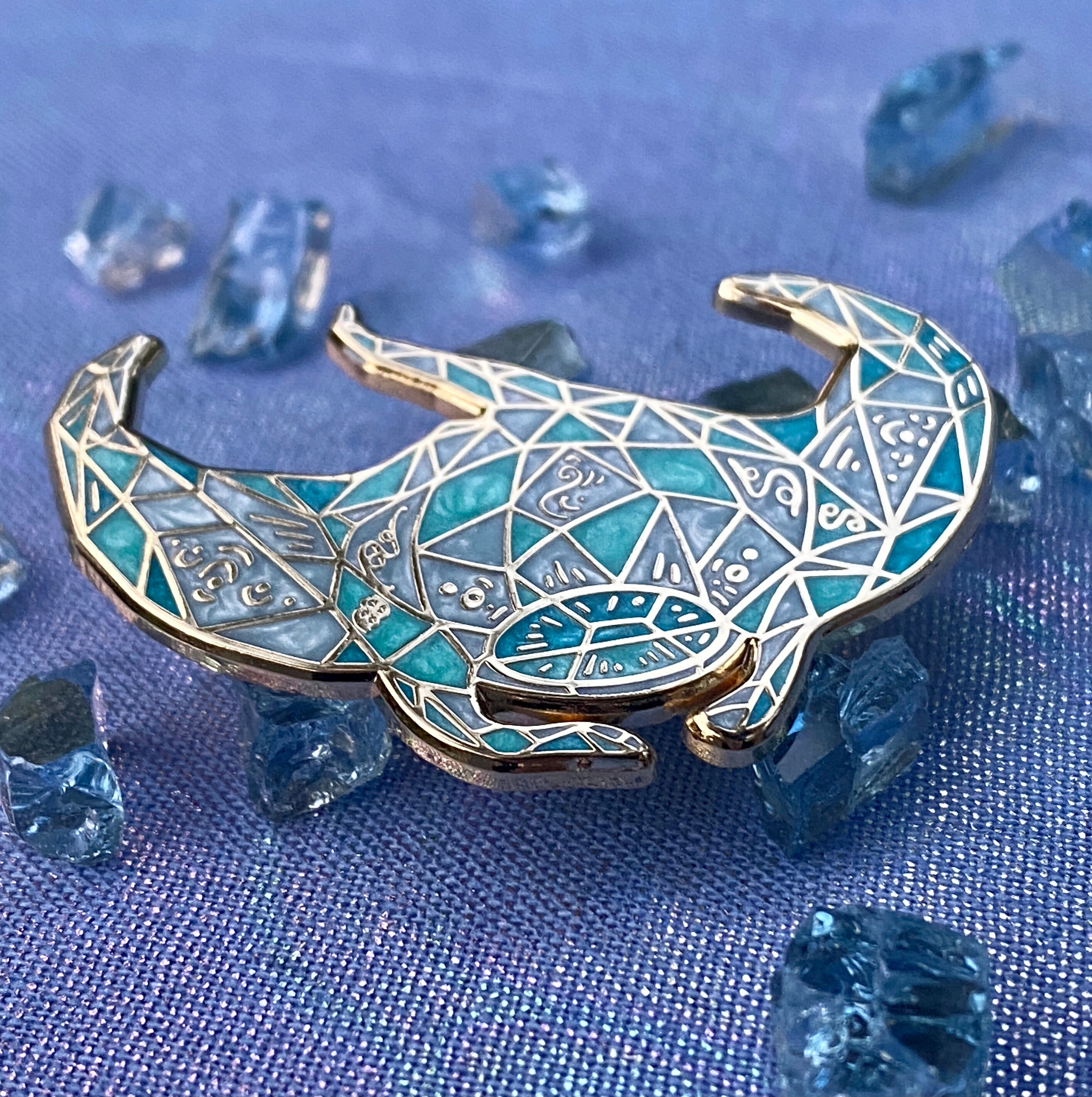 Aquamarine Manta Ray Crystal Enamel Pin - Etsy