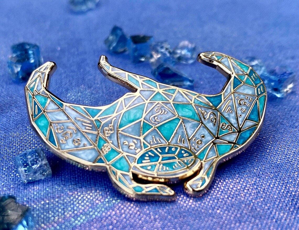 Aquamarine Manta Ray Crystal Enamel Pin - Etsy
