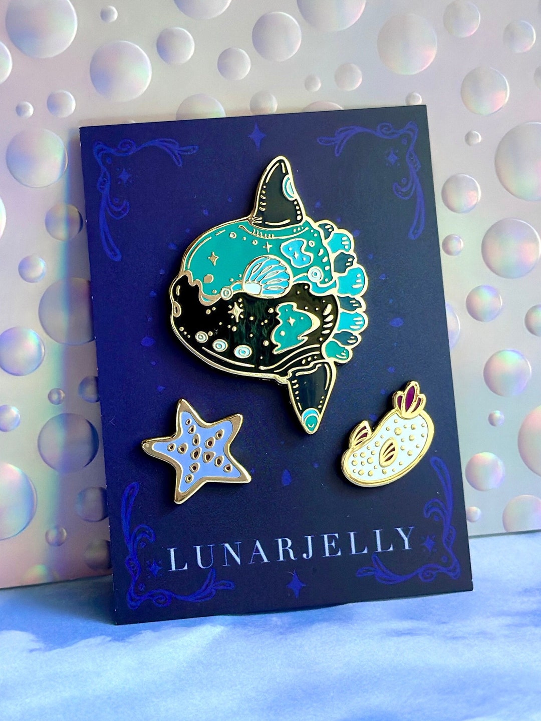 Sunfish Enamel Pin Set, With Sea Bunny and Star Fish Mini Accent Pins ...
